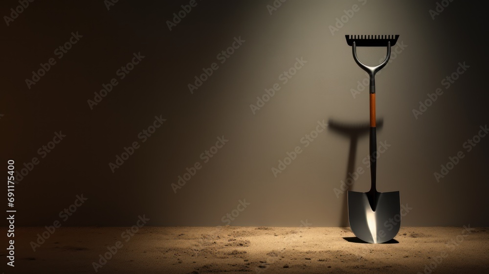 a shovel and a shovel with a long handle sitting on a table in the ...