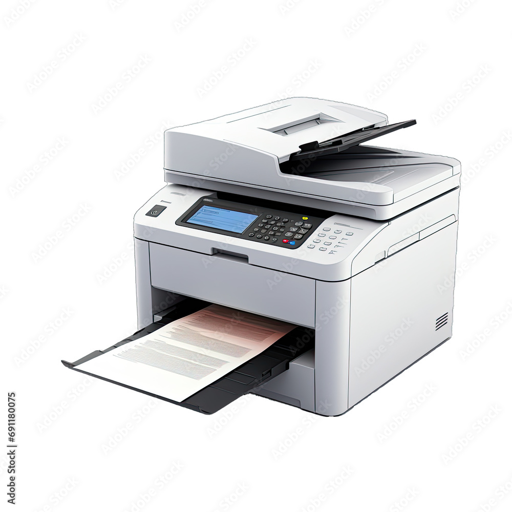 Printer Printing Document - Office and Productivity. Isolated on a ...