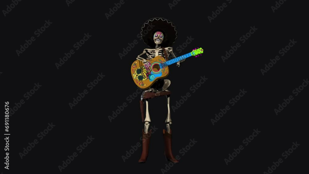 Vidéo Stock Funny Skeleton Guitar Player - Performing Loop - Artistic ...