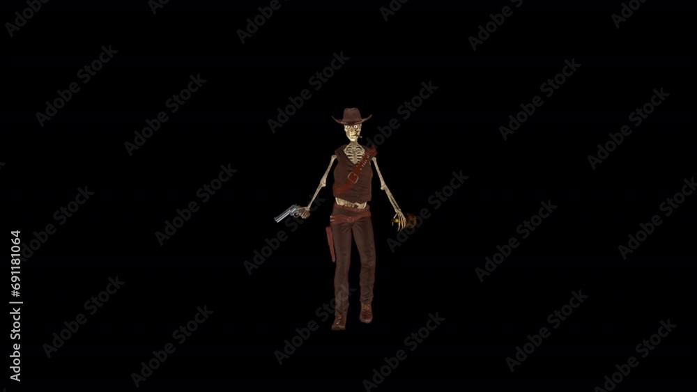 Funny Skeleton Outlaw Dance - I - Realistic 3D animation with alpha channel isolated on ...