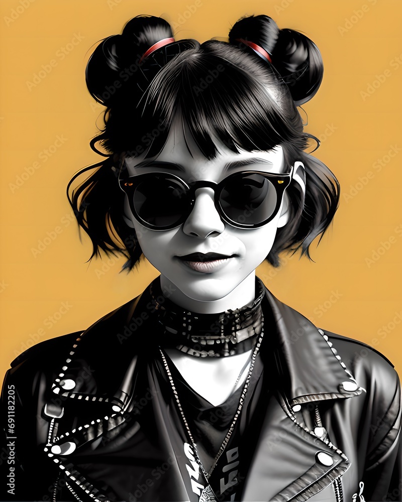 Foto de Portrait image of a gen z girl with black hair, black ...