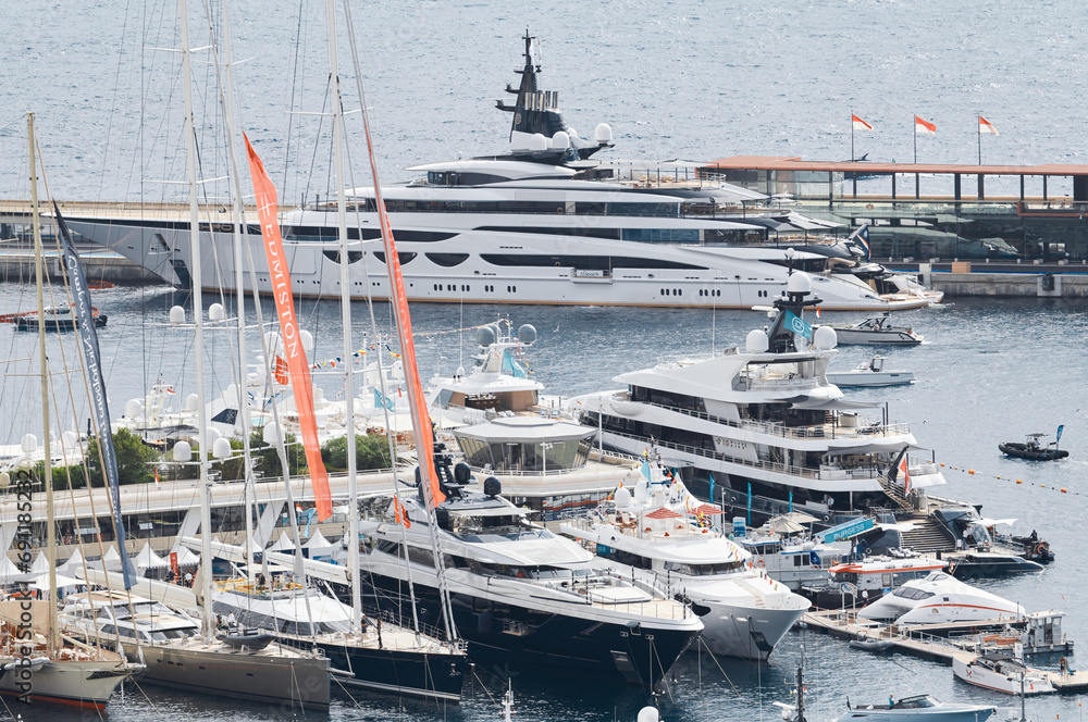 Monaco, Monte Carlo, 27 September 2022 - a lot of luxury yachts at the ...