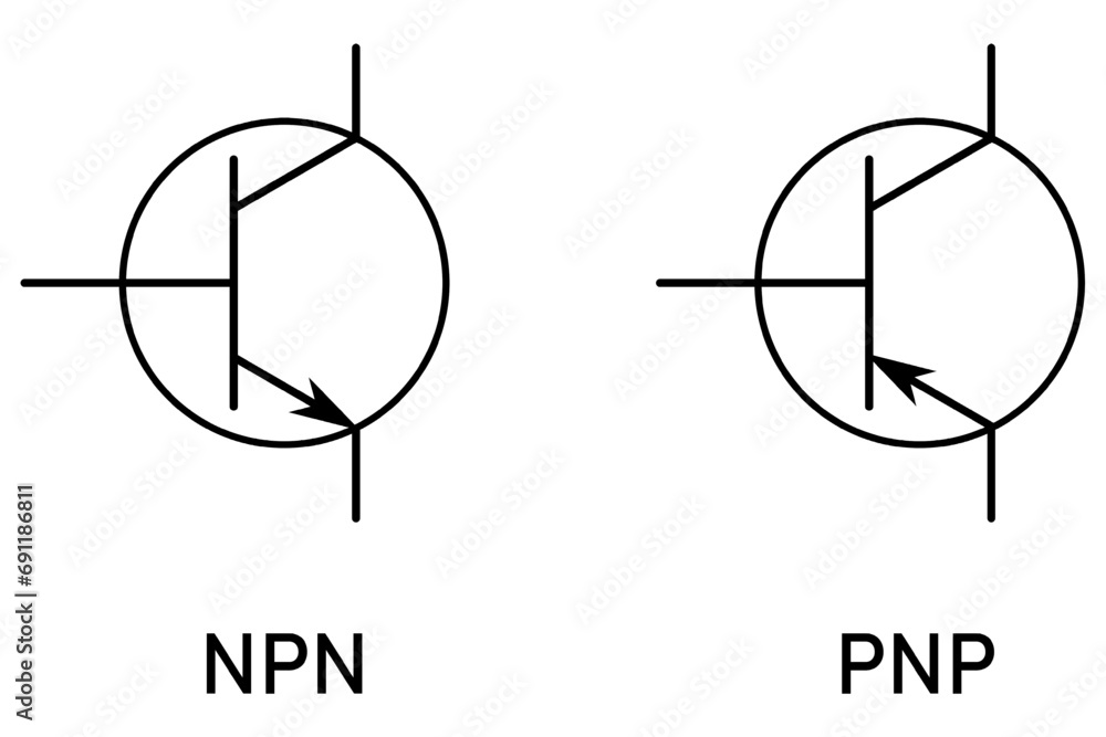 Schematic marking of NPN type transistor and PNP type transistor Stock ...
