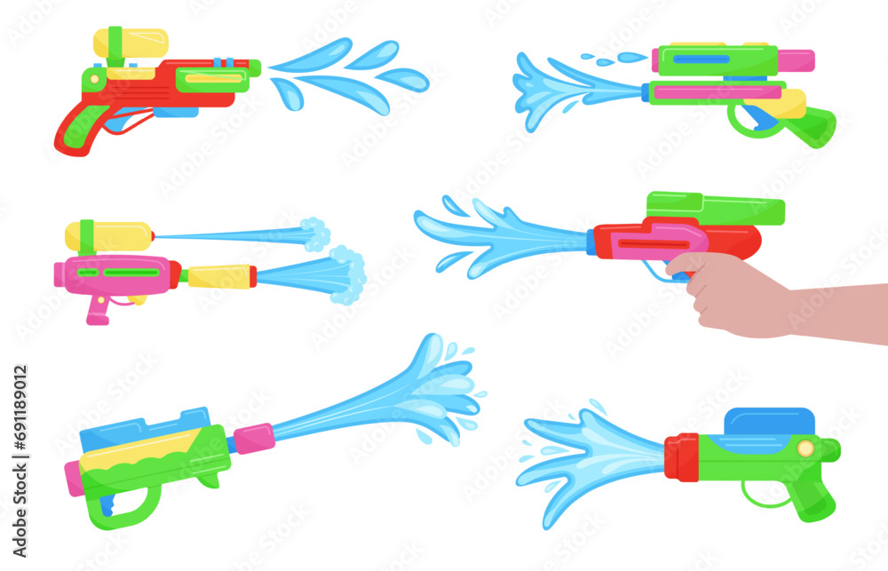 Water guns for summer outside resting game. Songkran festival symbols ...