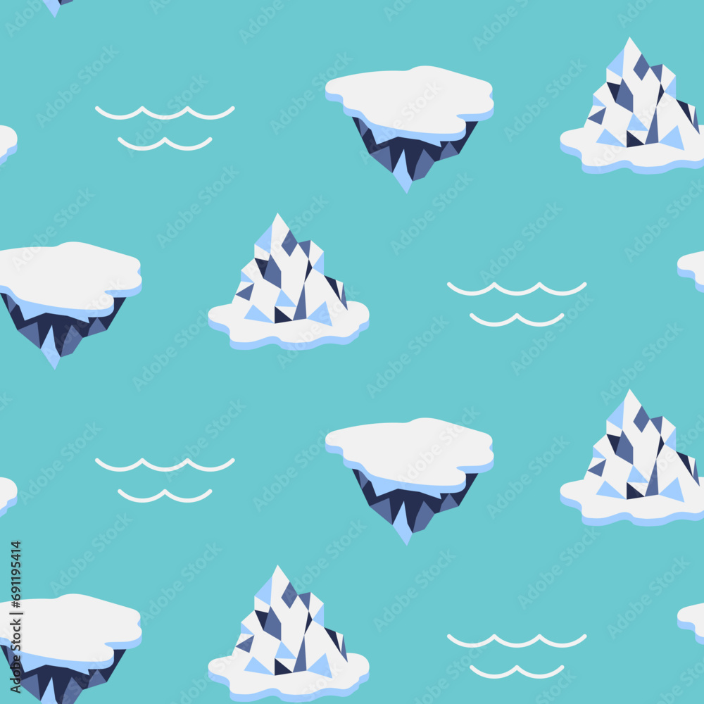 Iceberg cartoon style ice seamless pattern. Repeating background design ...