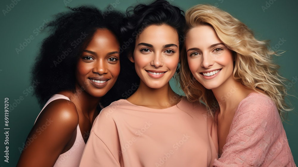 portrait of beautiful young women of different races and nationalities ...