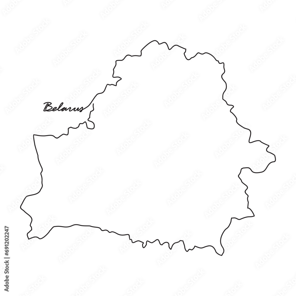 One continuous line drawing of country Map for Belarus vector ...