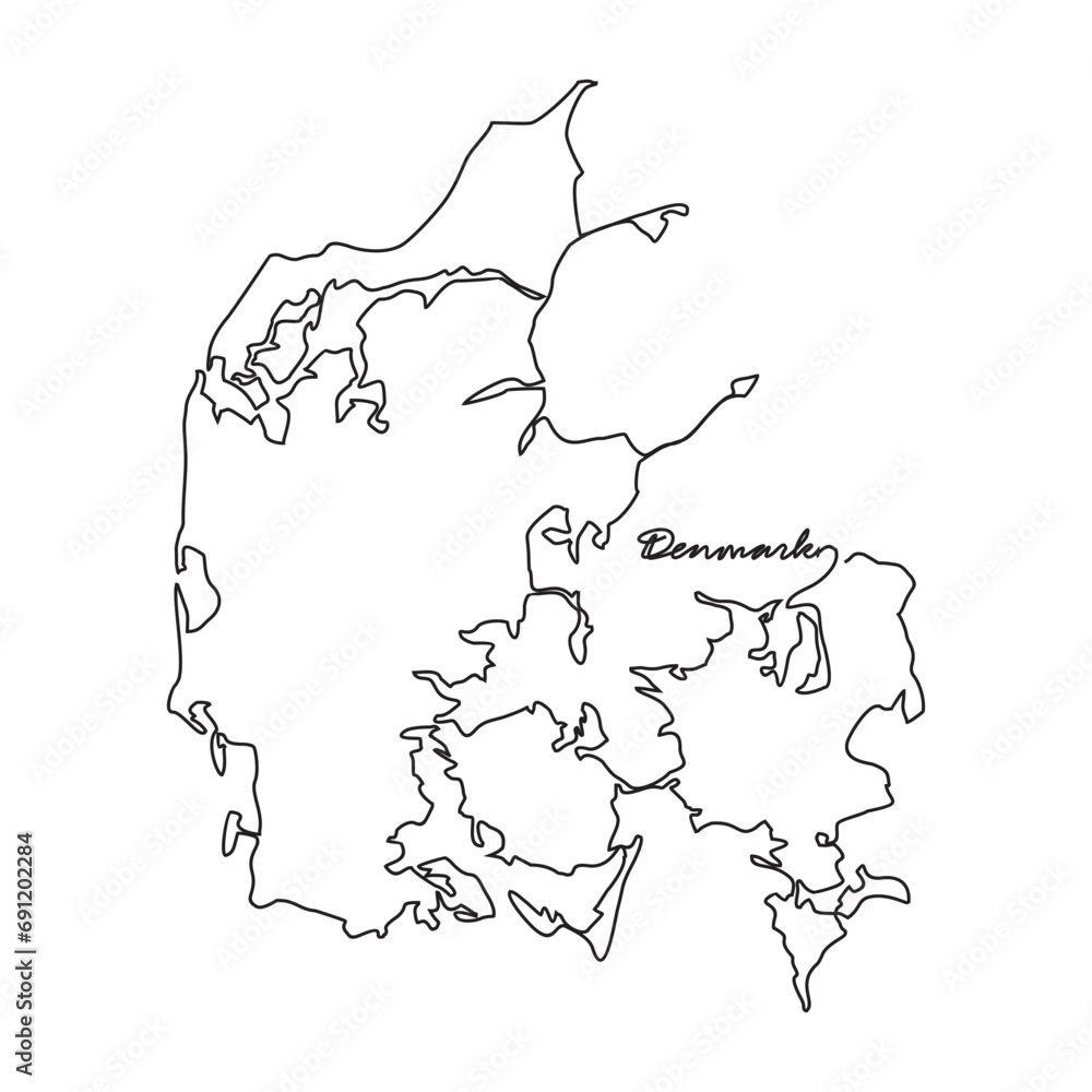 One continuous line drawing of country Map for Denmark vector ...