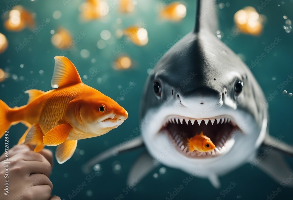 Deception Concept - Disguise Between Shark And Goldfish Stock Photo ...