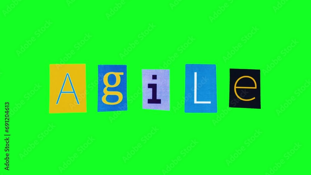 The word agile made of single sheets of paper with letters crumpling ...