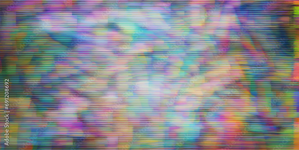 Glitched flickering screen with distortion, noise, and scanlines like ...