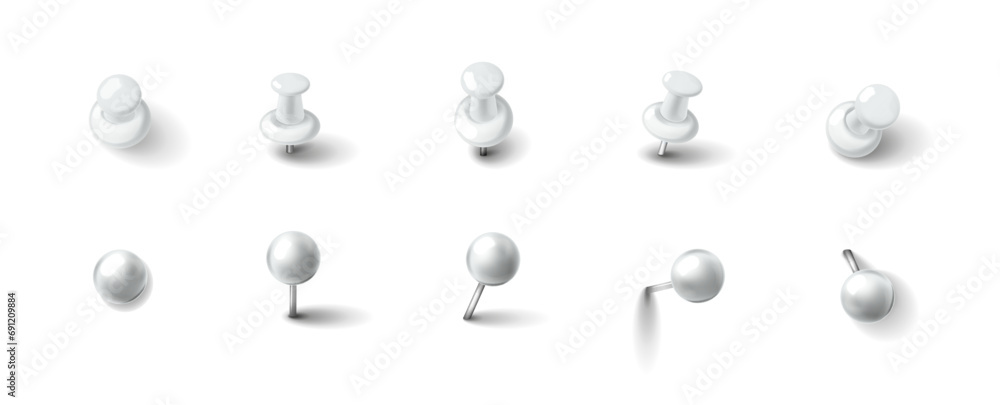 Realistic pins set. Illustration of realism style drawn colorful ...