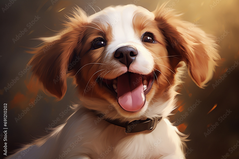 cachorro feliz com a boca aberta rindo em um fundo branco Stock ...