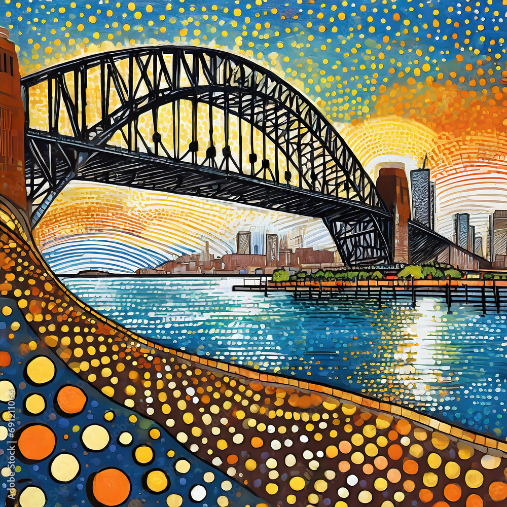 Australian aboriginal dot art style painting of the Sydney harbor ...