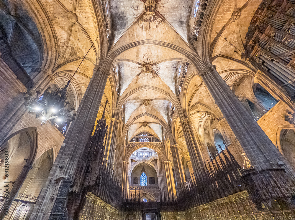 Interior the historic Barcelona Cathedral, also known as the Cathedral ...