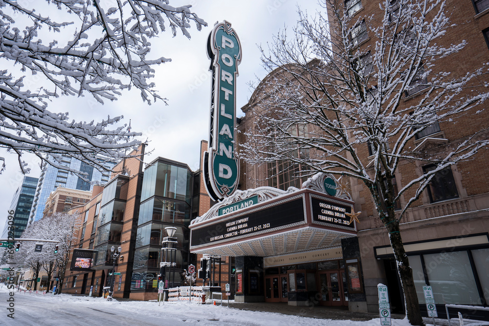 Portland, OR, USA - Feb 23, 2023: Front view of the Arlene Schnitzer ...