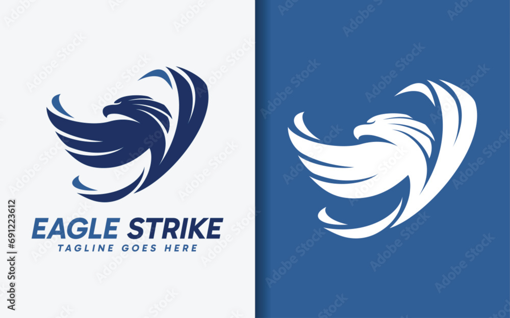 Eagle Strike Logo Design. Abstract Blue Eagle and Wings with Stylish ...