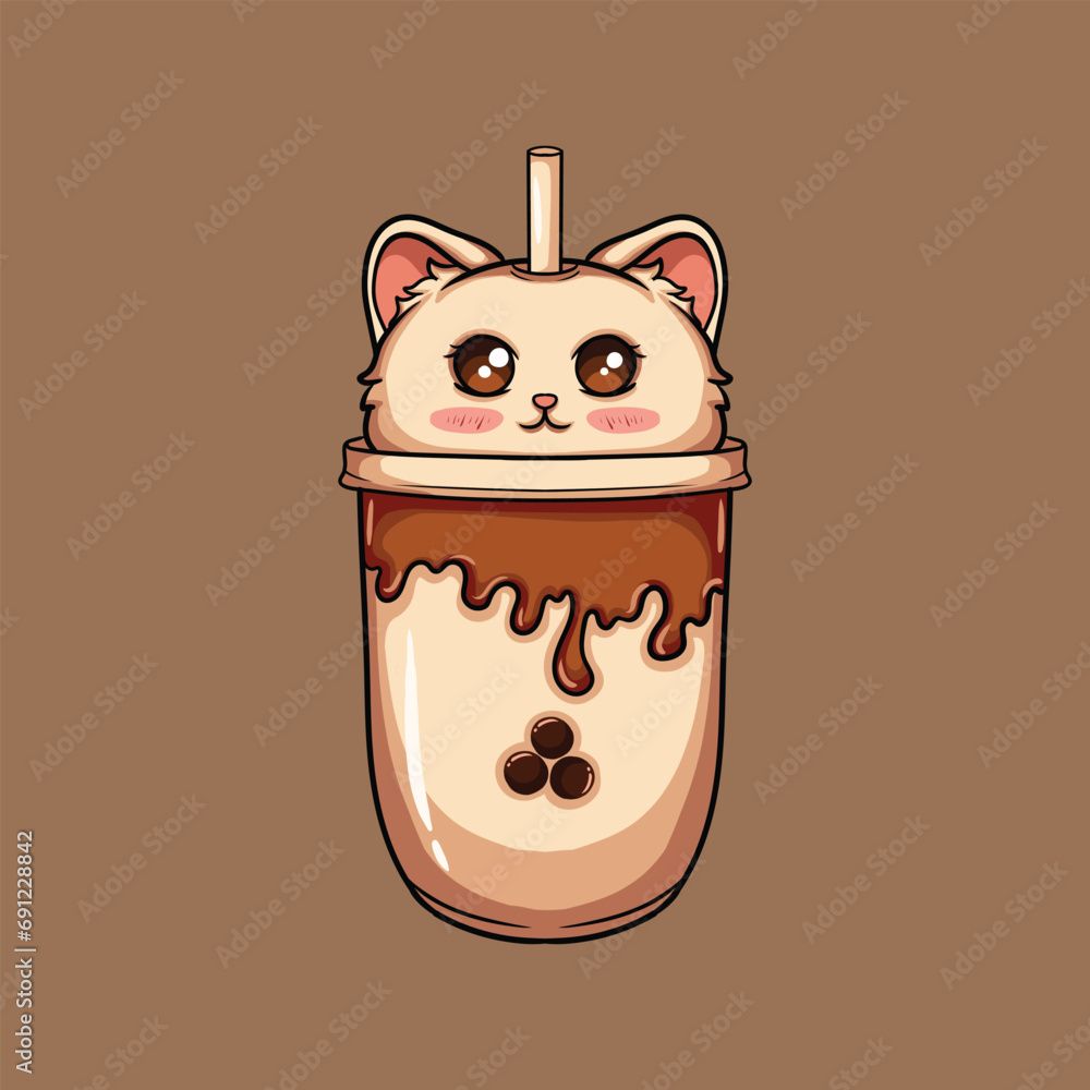 artwork illustration and t shirt design cute boba cat character Stock ...