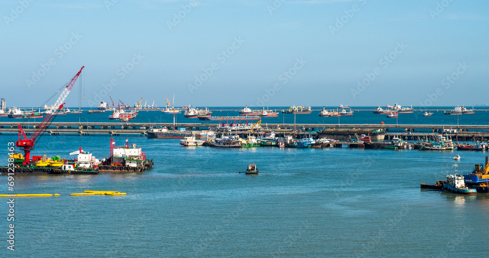 Logistic shipping quay boat Engineering crane depot at logistic export ...