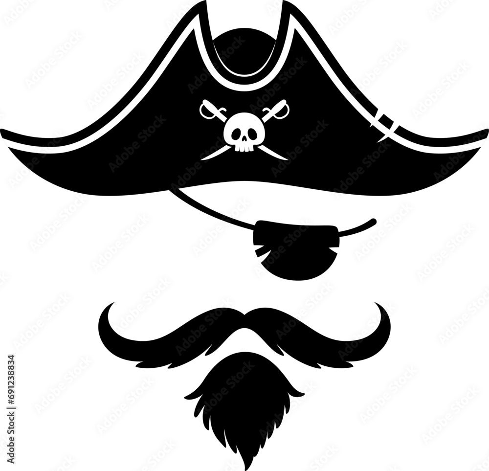 Poster Pirate captain photo booth mask of tricorn and eyepatch, cartoon vector – Tablou ...