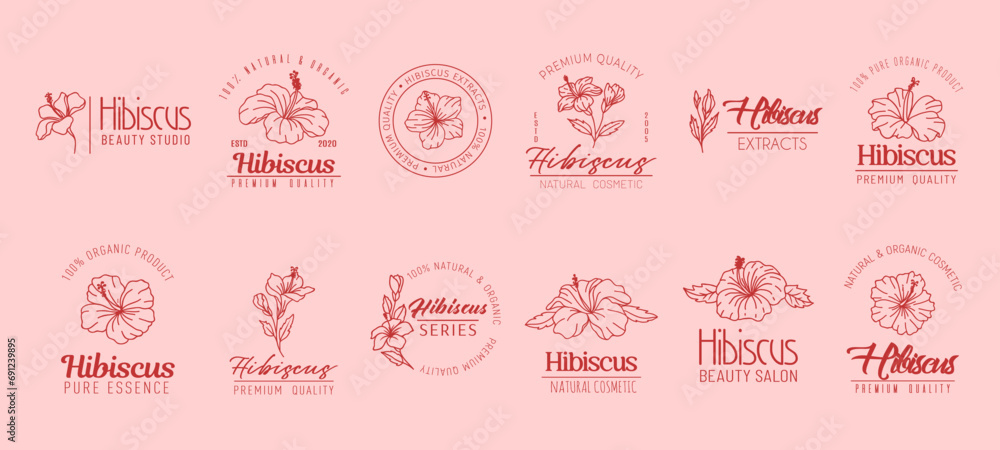 Hibiscus minimal emblem, natural cosmetics and extract. Isolated floral ...