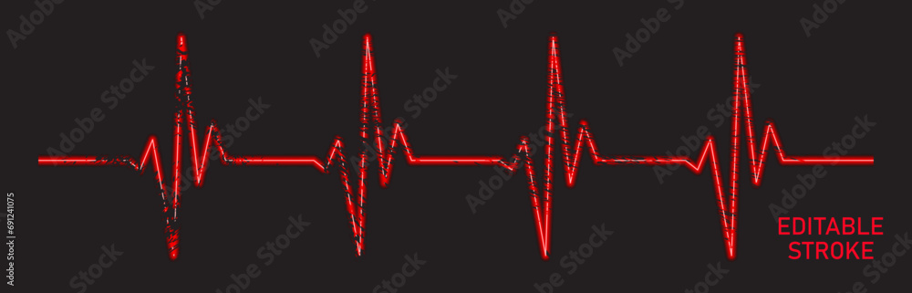 Abstract editable line 3d heart diagram, neon red EKG on black ...