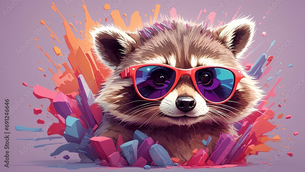 Whimsical Adventures The Colorful and Cute Badass Raccoon in Sunglasses ...