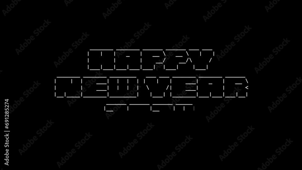 Happy New Year 2024 ascii animation loop on black background. Ascii ...