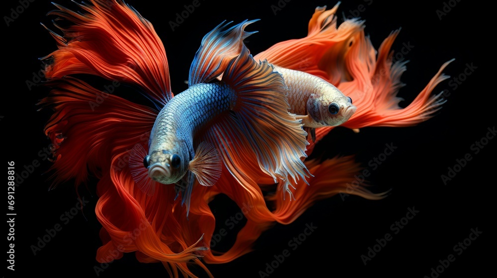 Capture the moving moment of red-blue siamese fighting fish isolated on ...