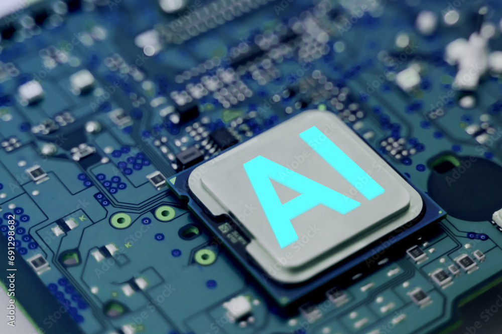 Concept AI (Artificial Intelligence) technology, chip IC on PCB, PCB ...