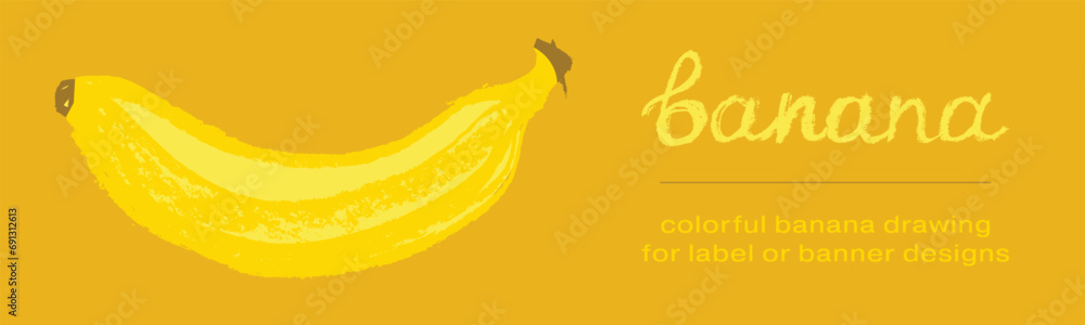 Colorful banner template with Banana drawing in vector for label design ...
