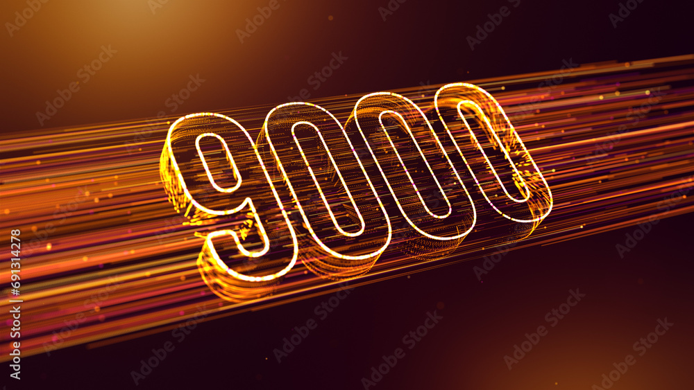 Golden Yellow Purple Shine Blurry Focus 9000 3D Perspective Number With ...