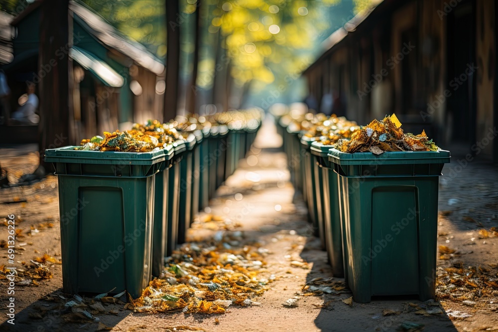 Garbage containers. Plastic garbage containers in the yard of the house ...