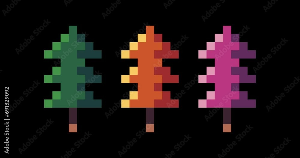 Black screen of spruce tree , tree spruce icon bits pixel slowly ...
