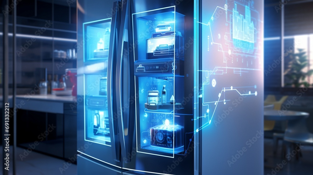 smart refrigerator with a built-in touchscreen display, showcasing its ...