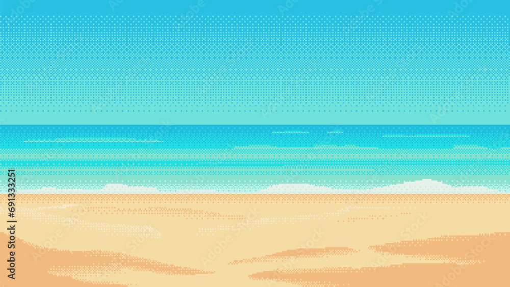 Pixel art beach background. 2d backdrop for 8-bit retro video game or ...