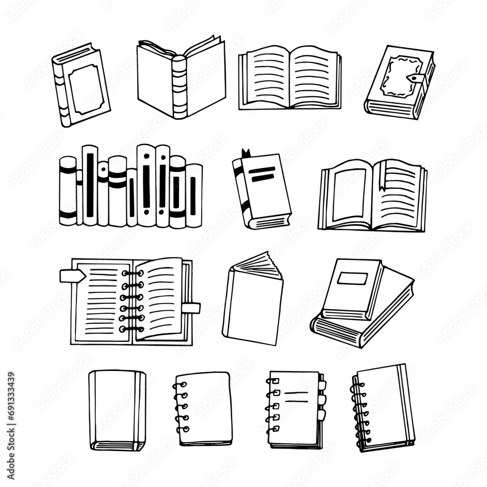 books and notebook set icon. sketch hand drawn doodle style. vector ...