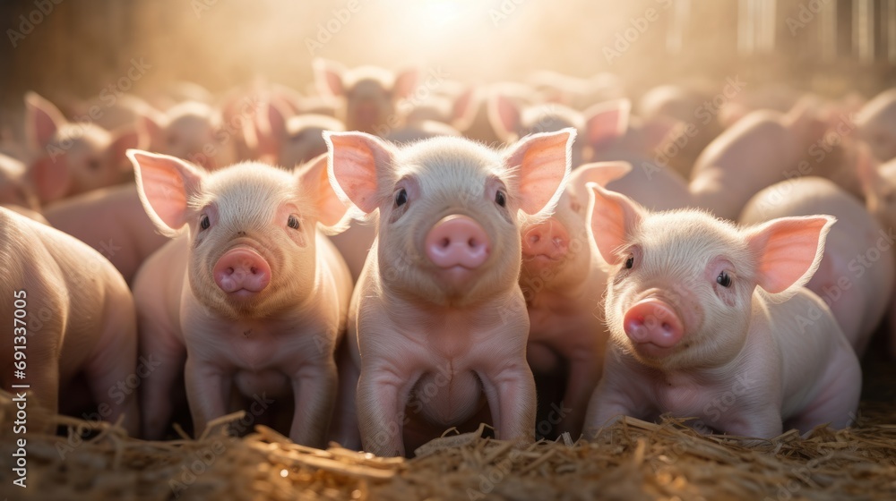 Eco pig and piglets at home farm Pigs at the factory. Stock Photo ...
