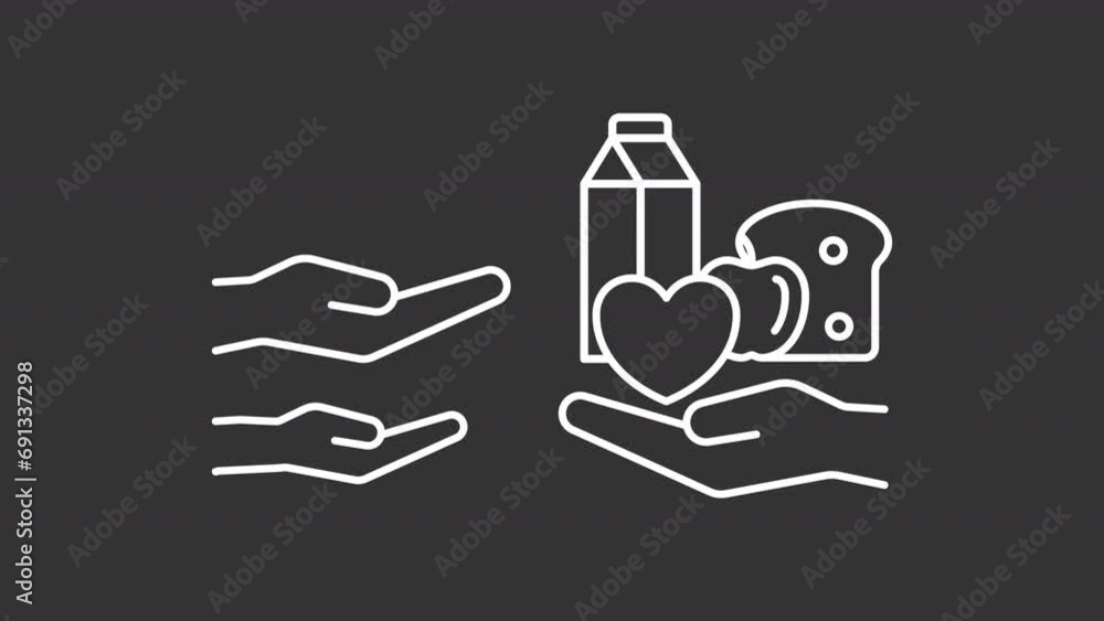 Food donation white line animation. Giving hands animated icon. Meal ...