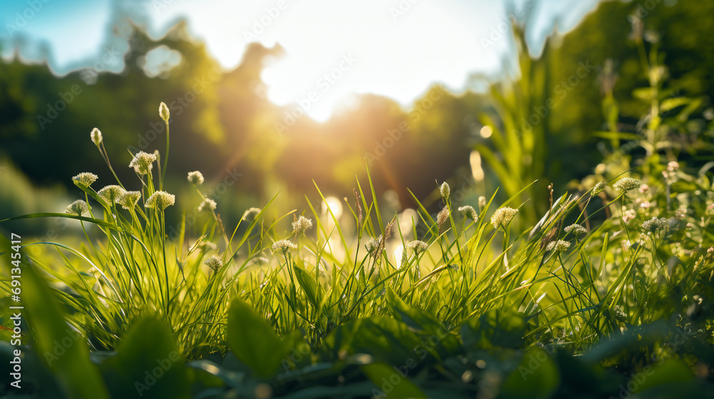 Green grass in the sunlight. Sunlight through the grass. Natural ...
