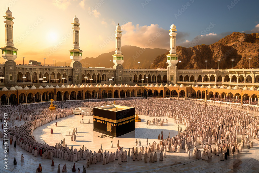 Muslims praying and circling the Kaaba in Mecca Stock Photo | Adobe Stock