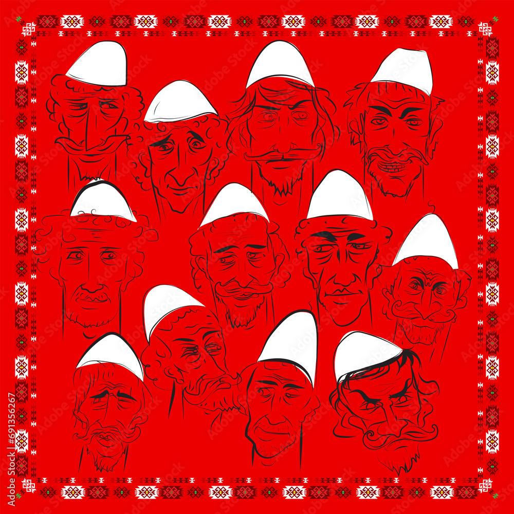 Albanian folk men head with traditional hat PLIS, texture, textile ...