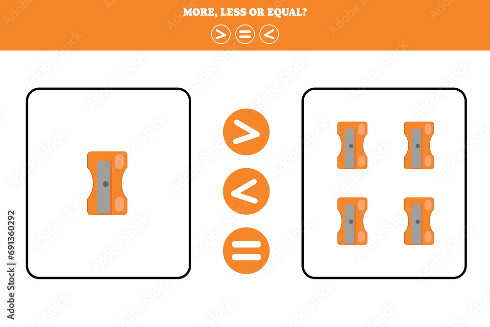 More, less or equal. Educational counting game for kids. Learning ...