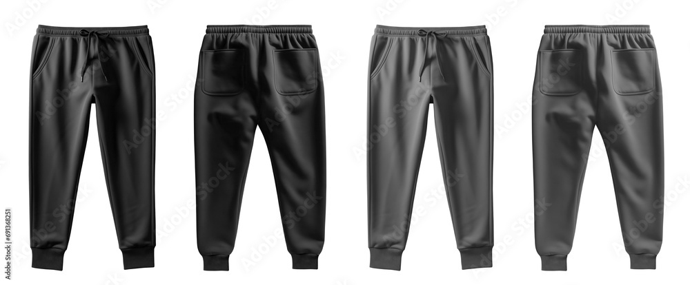 2 Set of black and dark grey gray, front back view sweatpants jogger ...