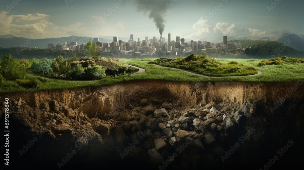 image showcasing the consequences of soil pollution, with contaminated ...