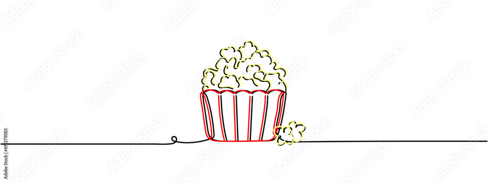 Continuous one line drawing of Popcorn. Popcorn Box line art drawing ...