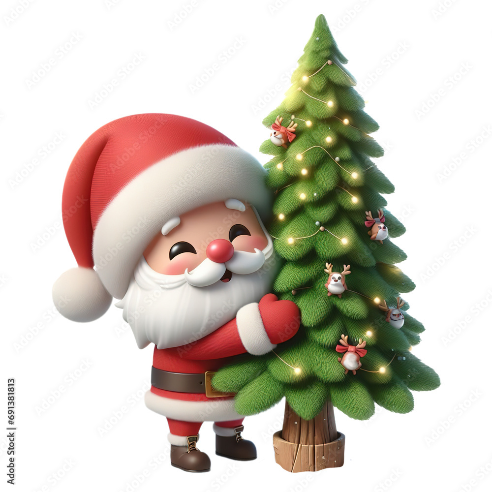 Santa Claus hugging tree cute illustrations, transparent png wallpapers ...