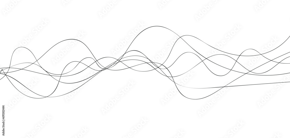 curvy line design elements with texture. Thin line wavy abstract ...