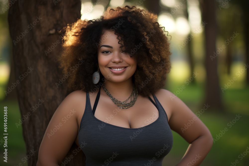 portrait of obese Afro-Colombian woman from 20 years ago, daring curves ...