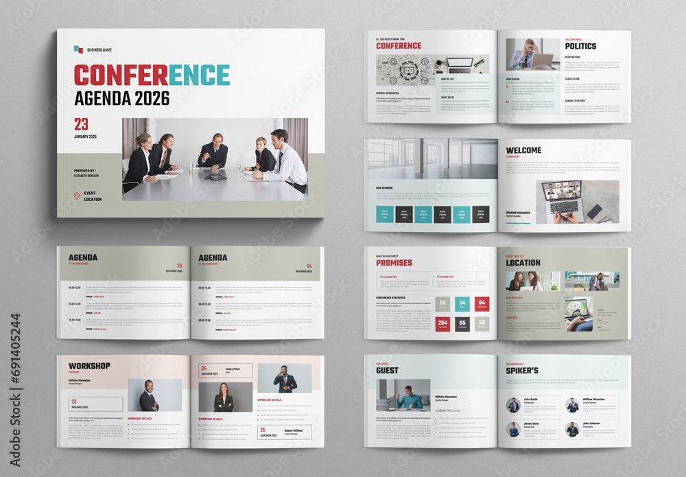 Modelo de Conference Agenda Template Design Layout Landscape do Stock ...